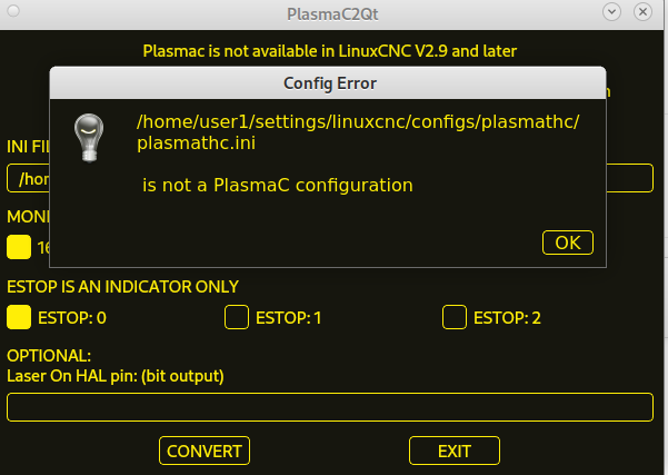 Plasmac2QTplasma gives error not a Plasmac configuration /solved - LinuxCNC Plasmac2QTplasma gives error not a Plasmac configuration /solved - LinuxCNC